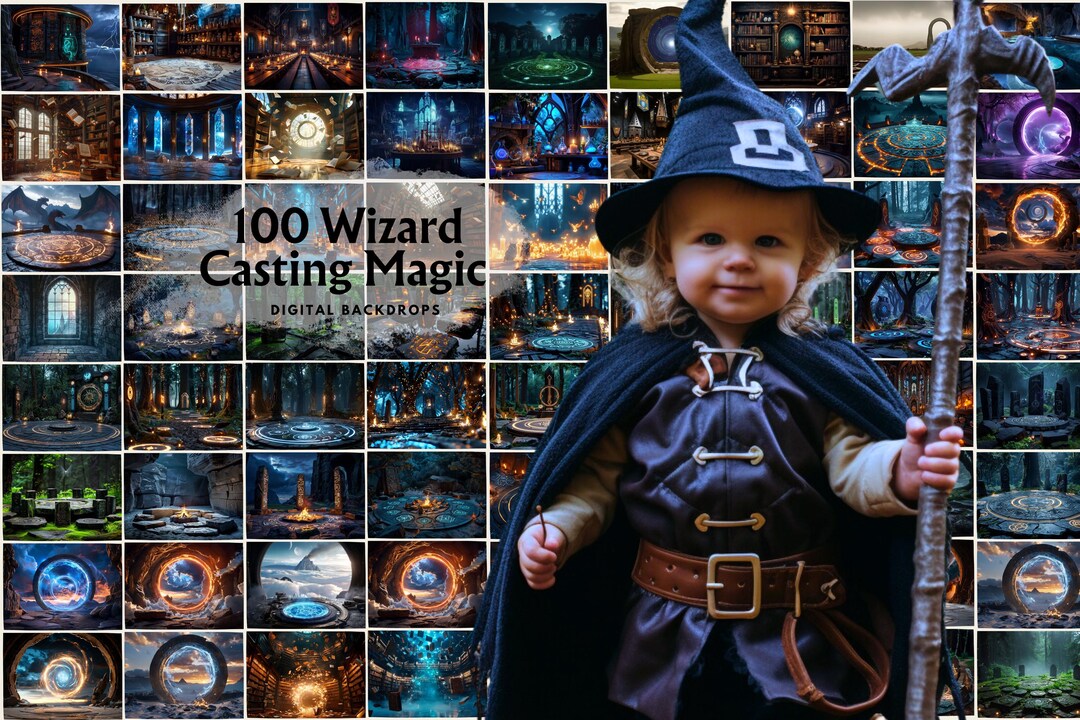 Wizard Casting Magic Digital Backdrop Wizard's Rune Marking Background ...