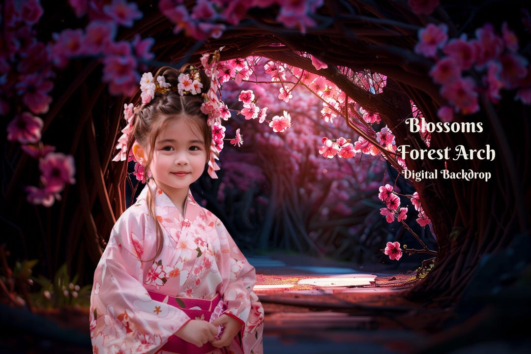 Blossoms Forest Arch Digital Backdrop for Japanese Forest Photo ...