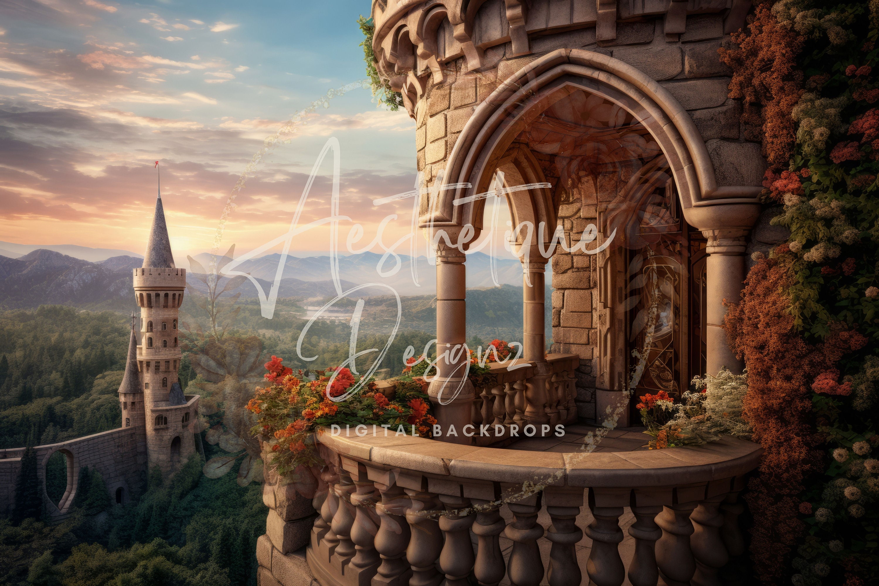 Fairy Tale Castle Balcony Digital Backdrop High Tower Photography ...