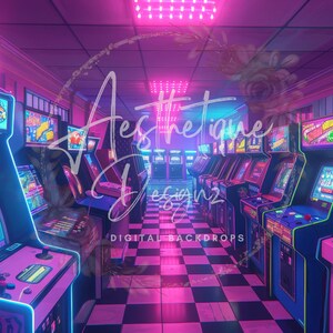 Retro Arcade Gaming Room Digital Backdrop for Old Arcade Machine ...