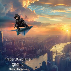 Paper Airplane Gliding Digital Backdrop Fly High Digital Photography ...