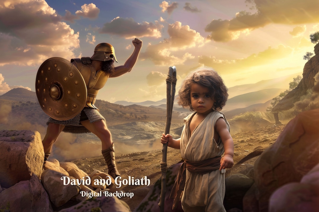 David and Goliath Digital Backdrop Biblical Setting Digital Background ...