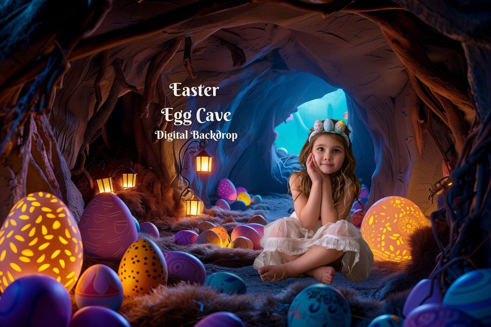 Easter Egg Cave Digital Backdrop Egg Hunt Composite Image Easter Bunny ...