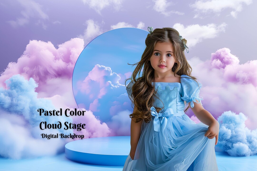 Pastel Color Cloud Stage Digital Backdrop for Little Girl's Photoshoot ...