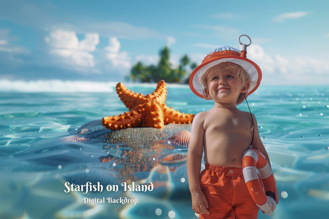 Starfish on Island Digital Backdrop Cute Friendly Animals Photo ...