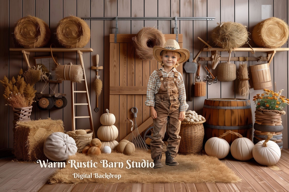 Warm Rustic Barn Studio Digital Backdrop Hay Barn Background Stable ...