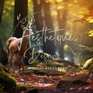 Forest Deer Digital Backdrop Enchanting Autumn Digital Background for ...