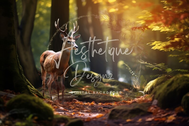 Forest Deer Digital Backdrop Enchanting Autumn Digital Background for ...