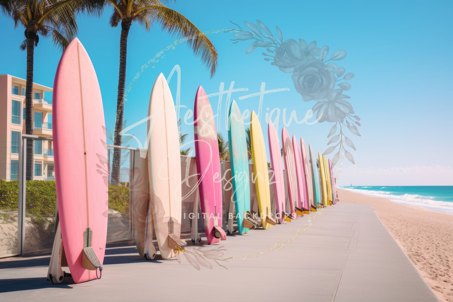 Surfing Boards Digital Backdrop Summer Outing Digital Background for ...