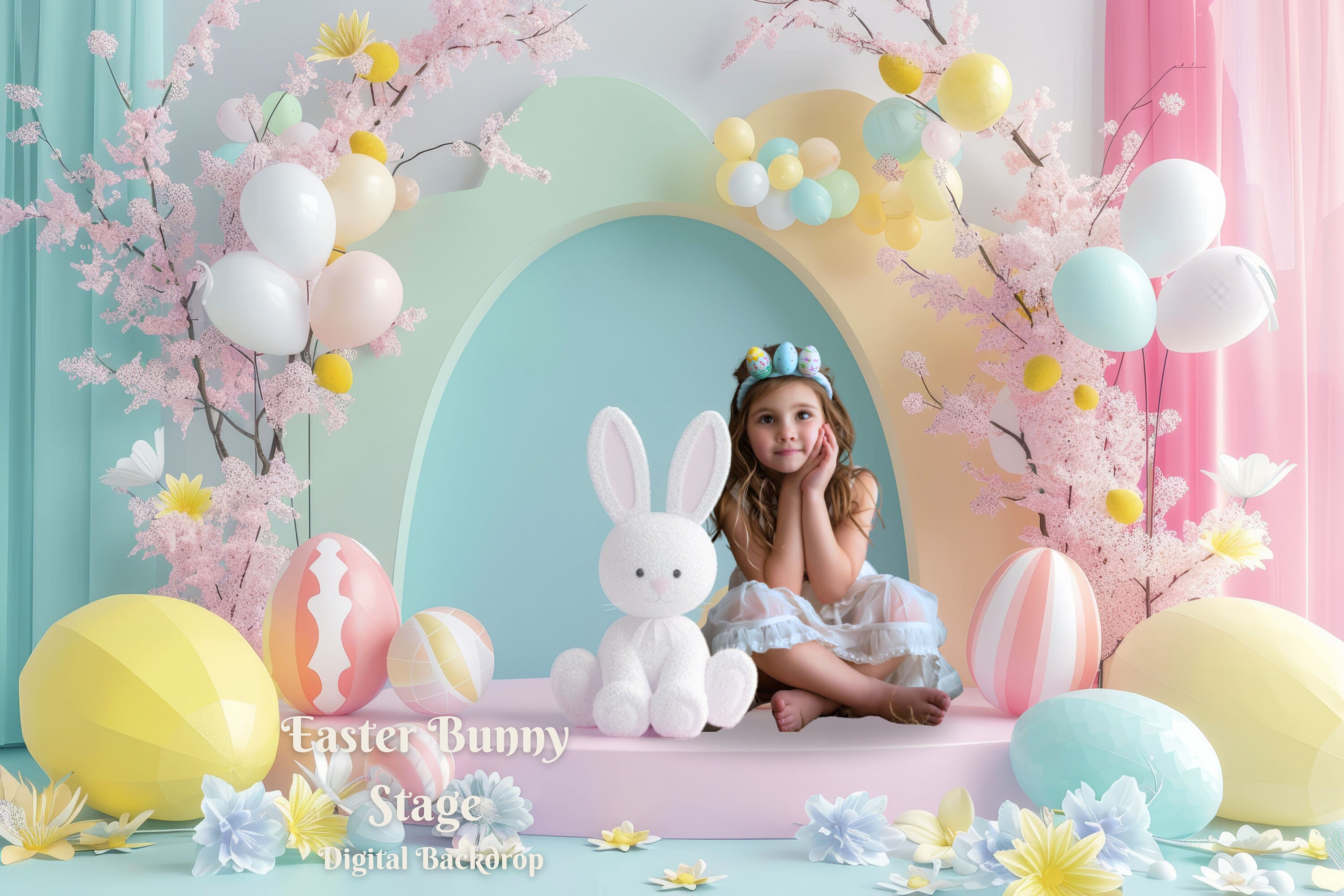 Easter Bunny Stage Digital Backdrop for Easter Egg Hunt Composite ...