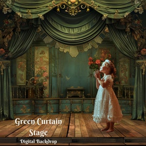 Green Curtain Mini Stage Digital Backdrop Classical Performance Theater ...