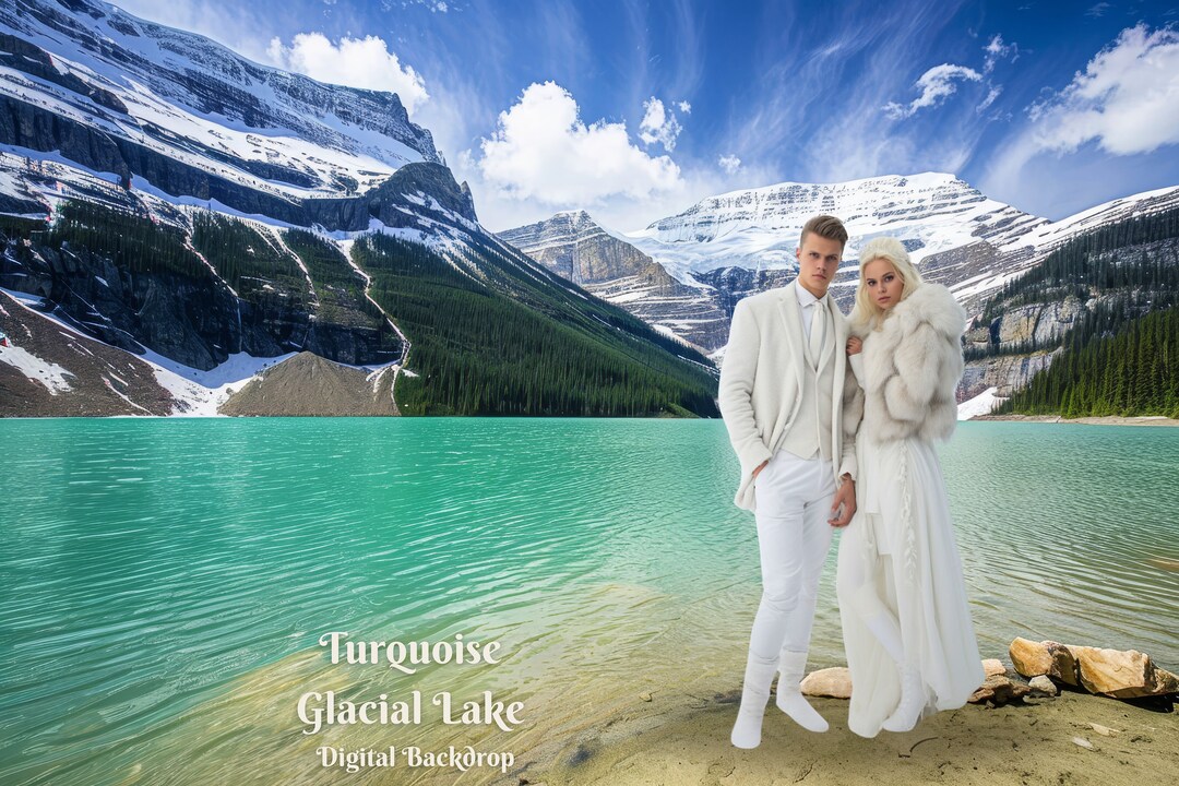 Turquoise Glacial Lake Digital Backdrop Boat Dock Photo Background Deep ...
