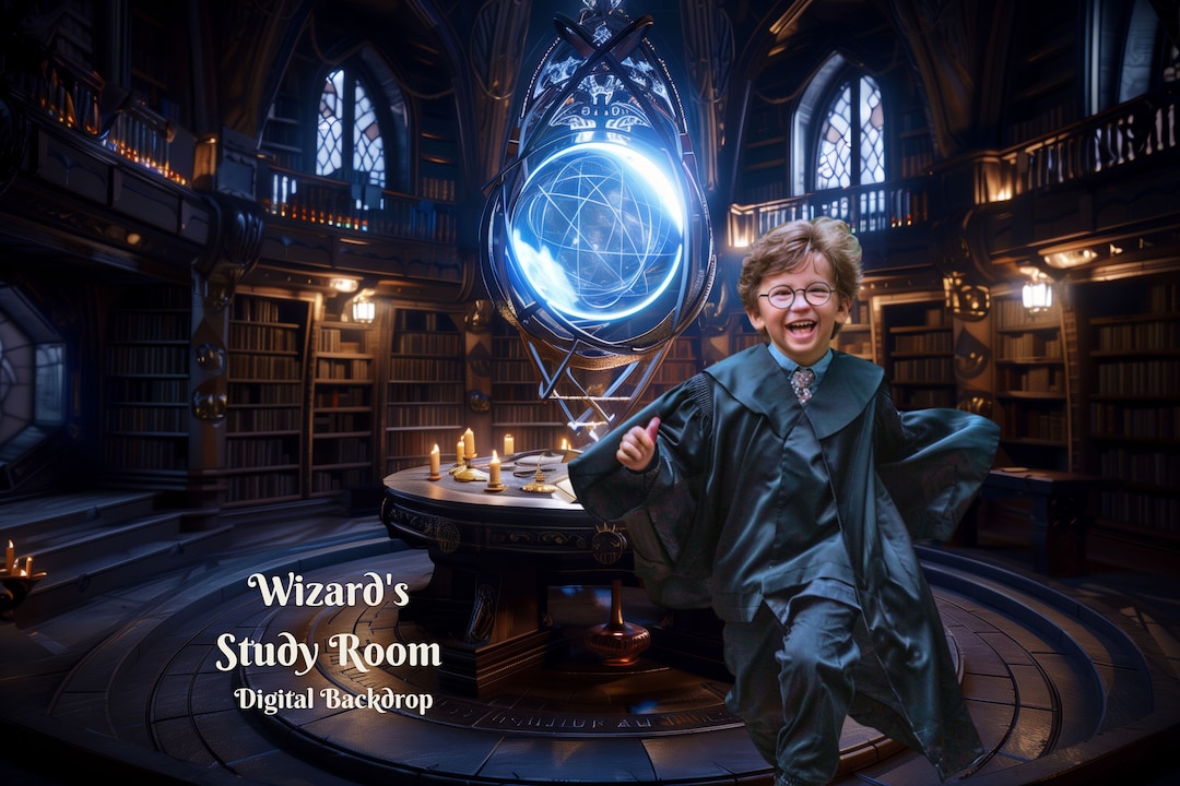 Wizard's Study Room Digital Backdrop Wizard's Spell Book Background ...