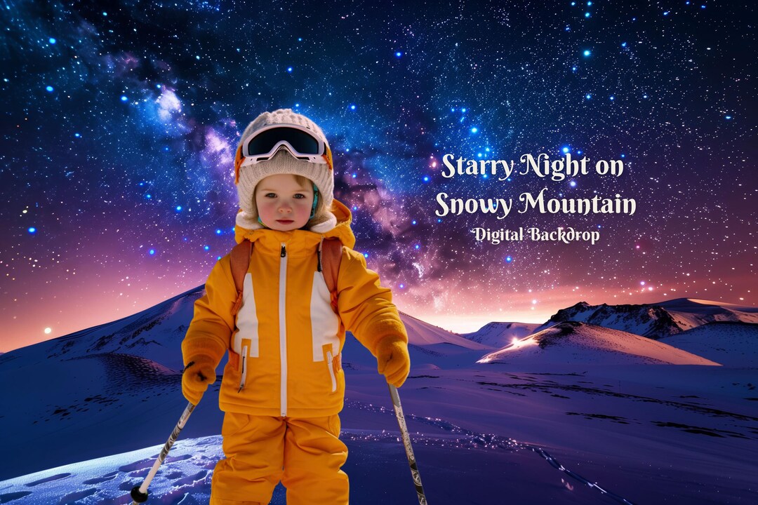 Starry Night on Snowy Mountain Digital Backdrop Chilly Winter ...