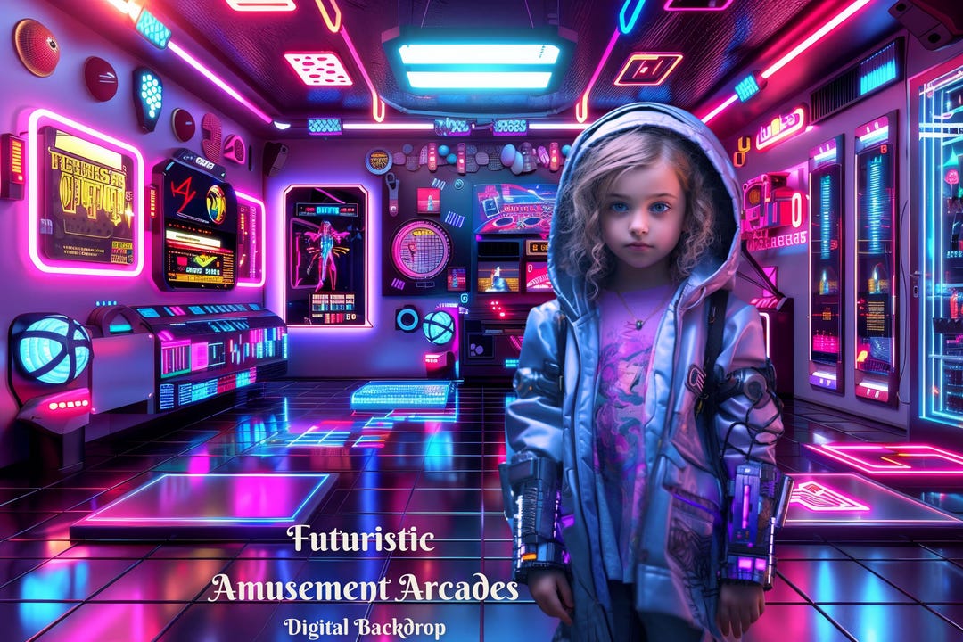 Futuristic Amusement Arcades Digital Backdrop for Arcade Machine ...