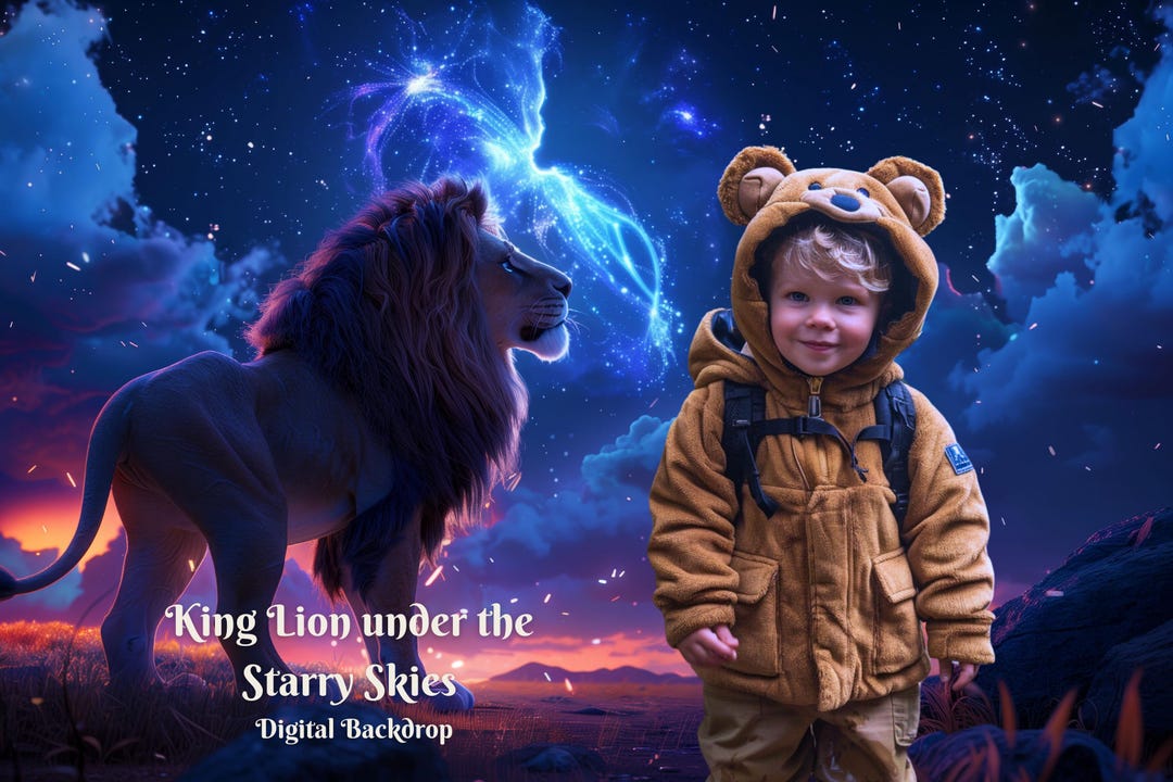 King Lion Under the Starry Skies Digital Backdrop Animal Encounter ...