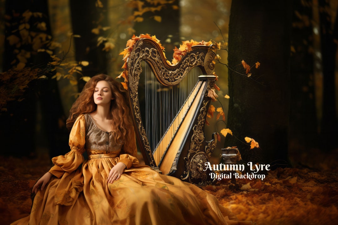 Autumn Lyre Digital Backdrop Ethereal Fall Digital Background for ...