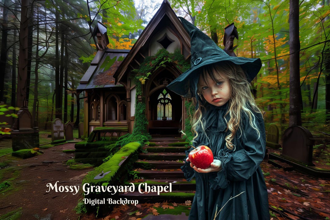 Mossy Graveyard Chapel Digital Backdrop Halloween Photo Background ...