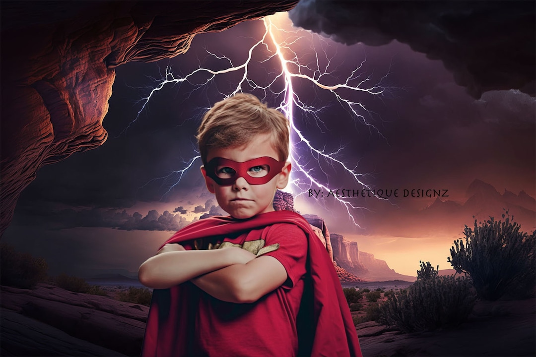 Superhero Digital Backdrop Lightning Photoshop Overlay Creative Cool ...