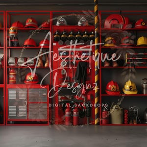 Fireman's Gear Room Digital Backdrop Fire Fighter's Office Photo ...
