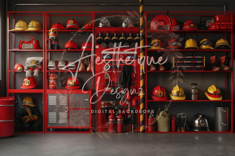 Fireman's Gear Room Digital Backdrop Fire Fighter's Office Photo ...