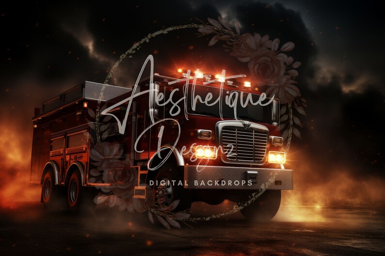 Fire Truck Digital Backdrop Fireman Photo Background Firetruck on ...
