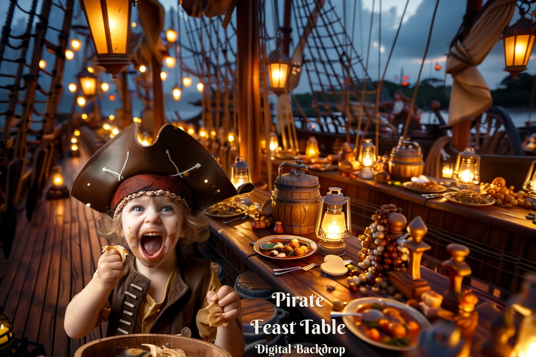 Pirate Feast Table Digital Backdrop Pirate Ship Banquet Photo ...