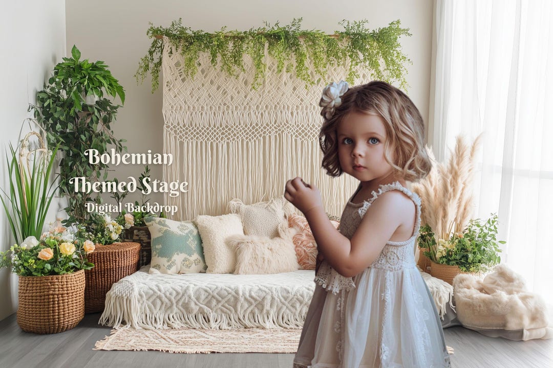 Bohemian Themed Stage Digital Backdrop Minimalist Family Room ...