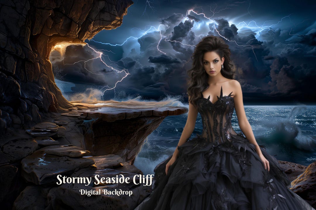 Stormy Seaside Cliff Digital Backdrop Dusk by the Beach Digital ...