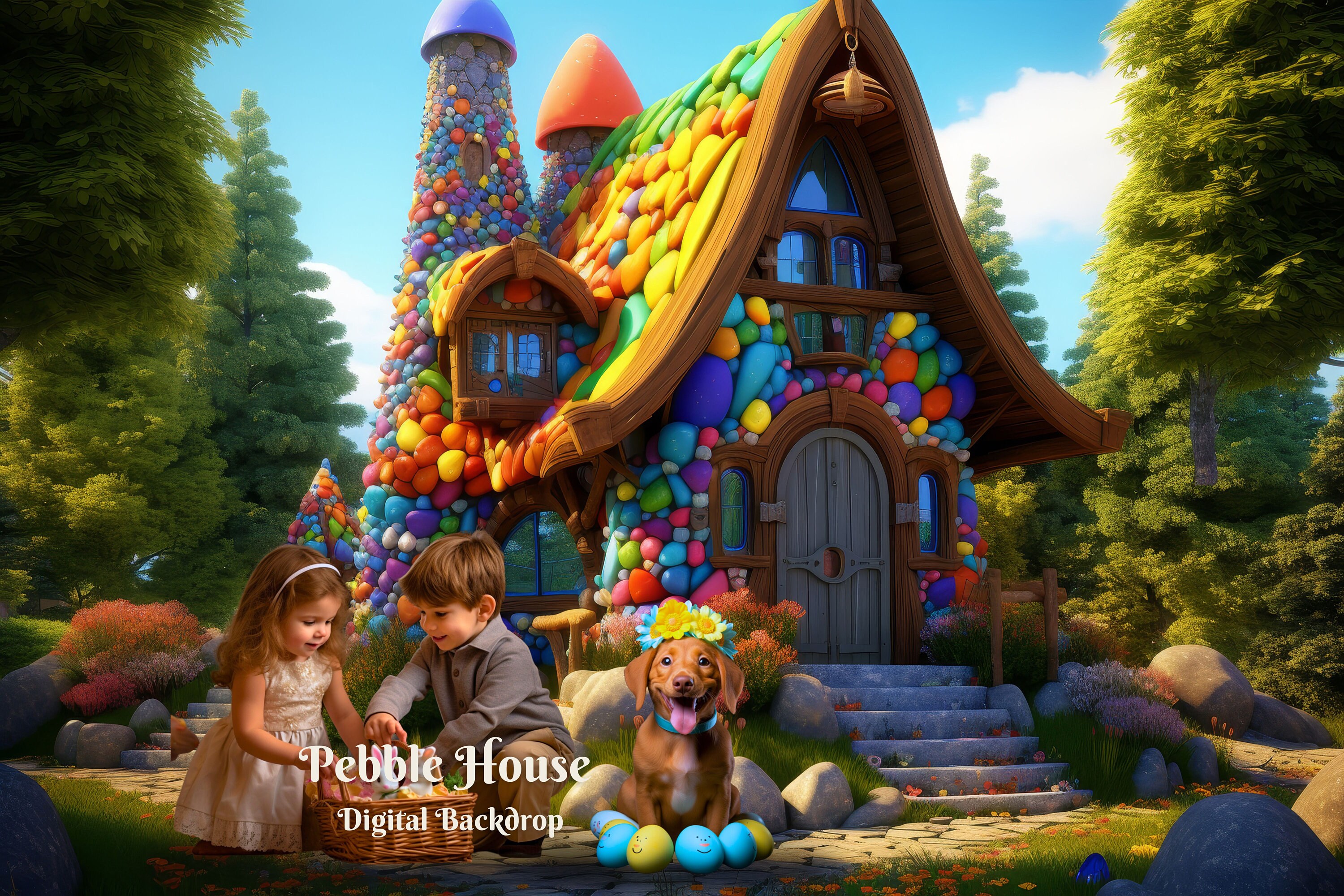 Colorful Pebble House Digital Backdrop for Creative Composite Images ...