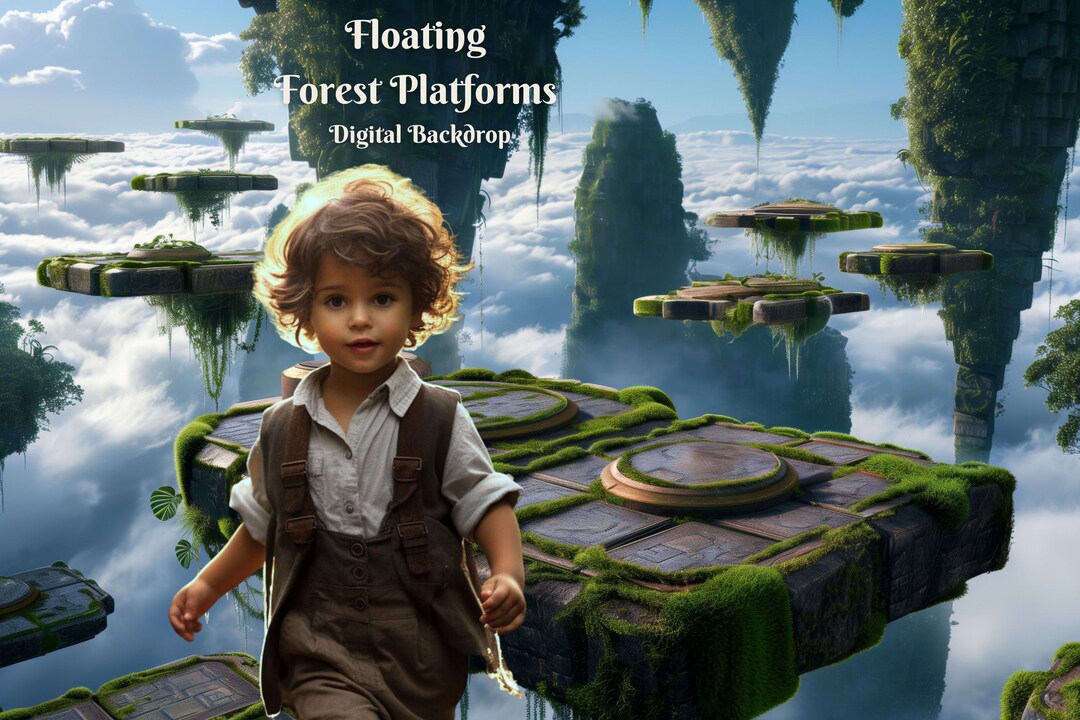 Floating Forest Platforms Digital Backdrop Island Above the Clouds ...