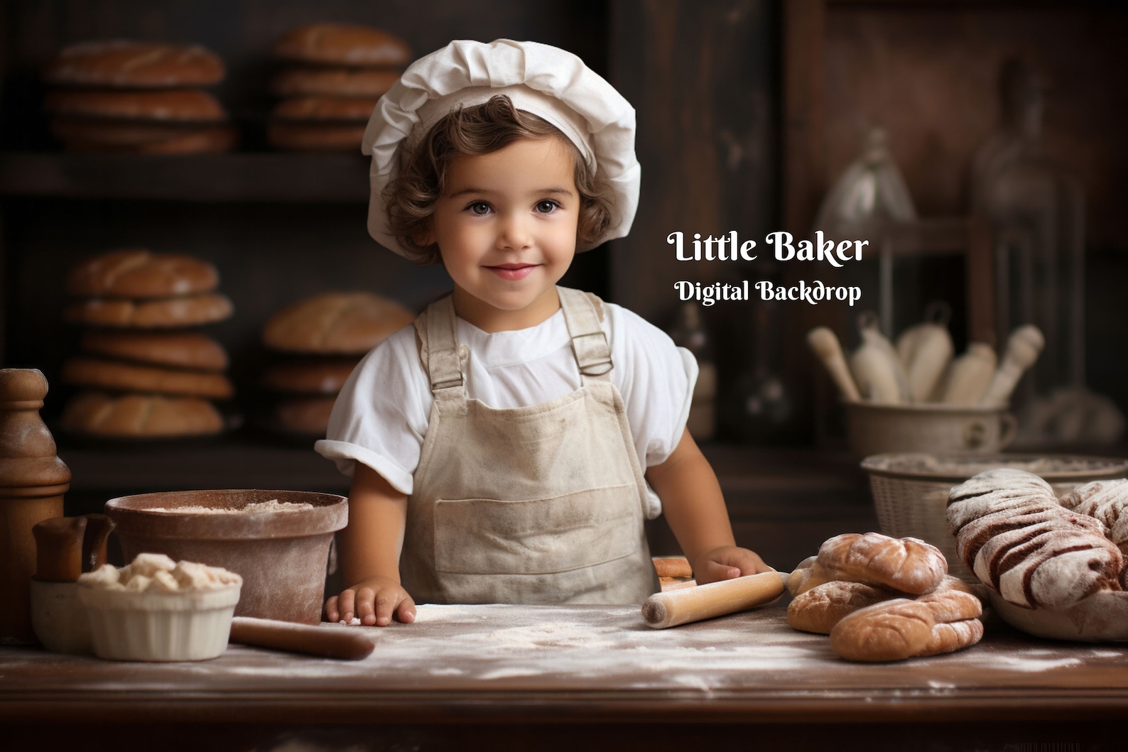 Little Baker Digital Backdrop Rustic Bakery Photography Background for ...