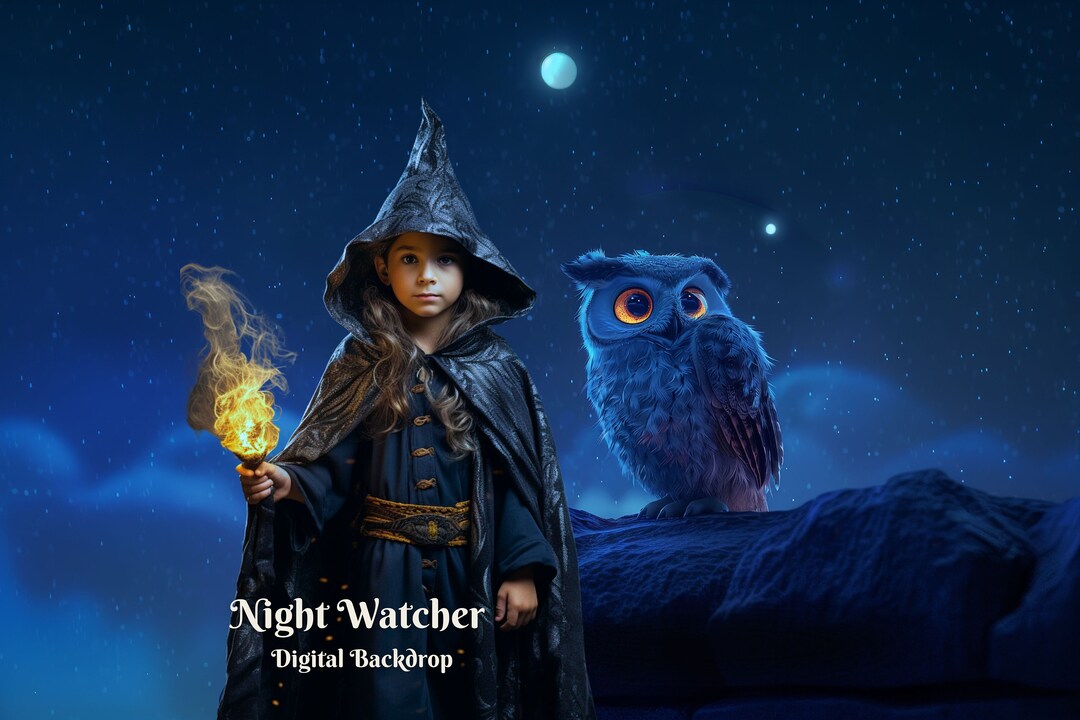 Night Watcher Digital Backdrop Nocturnal Bird Encounter Photo ...
