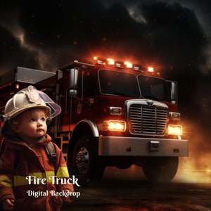 Fire Truck Digital Backdrop Fireman Photo Background Firetruck on ...