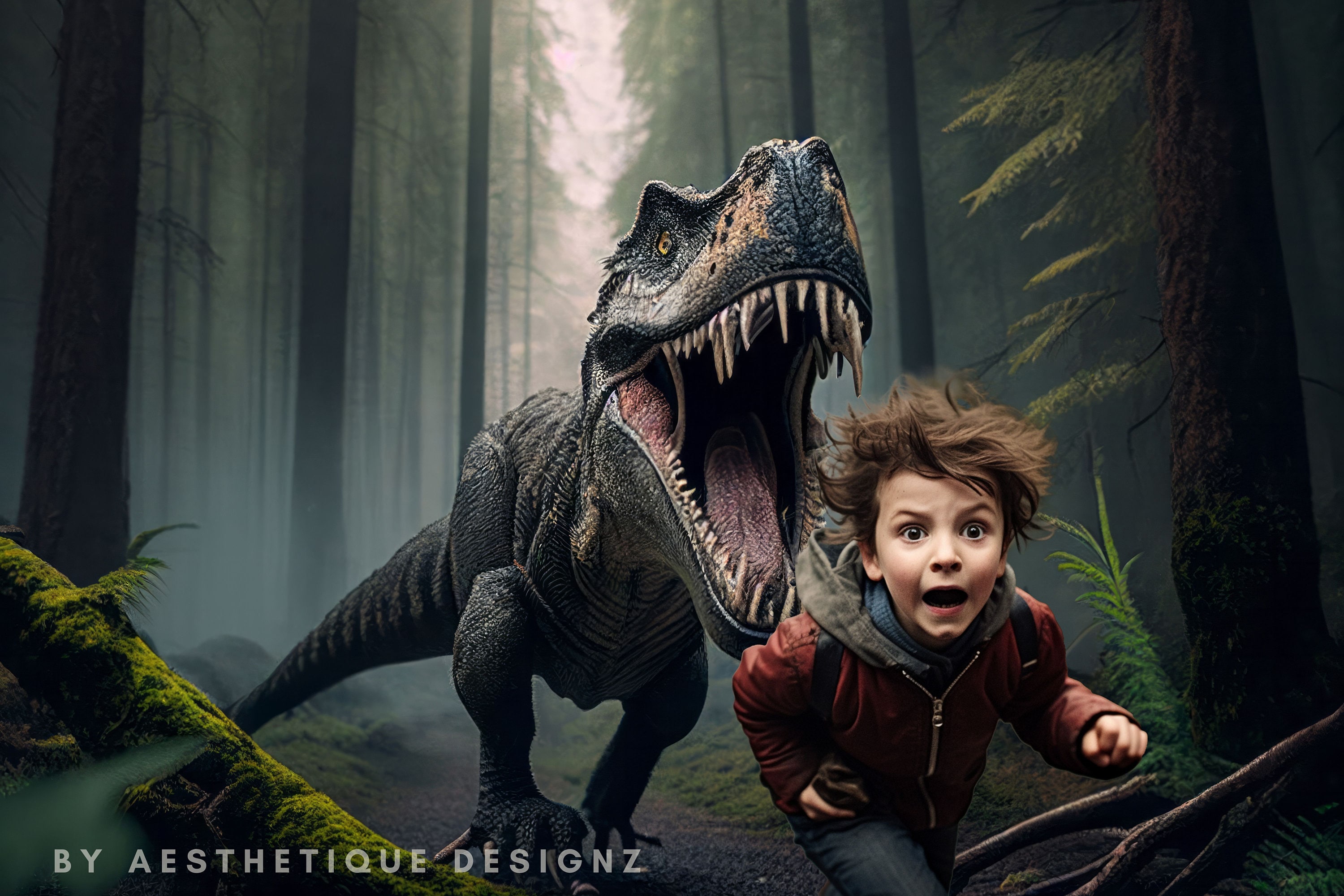 Chased by a Dinosaur Digital Backdrop Mythical Creatures Digital ...