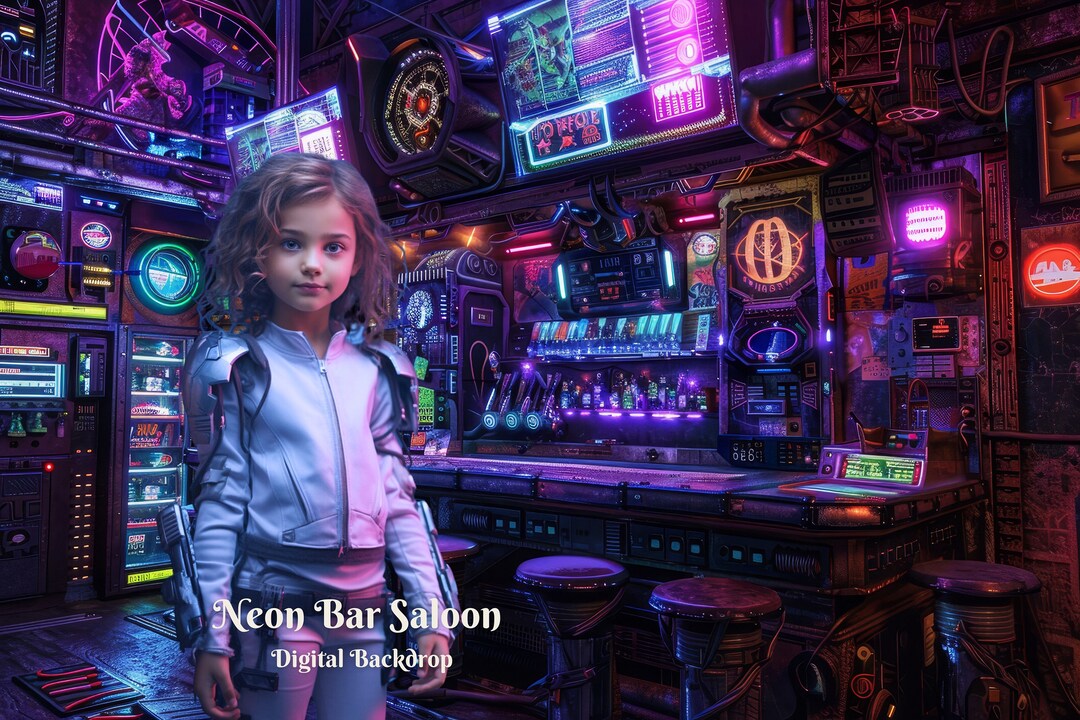 Neon Bar Saloon Digital Backdrop for Futuristic Dystopian City ...