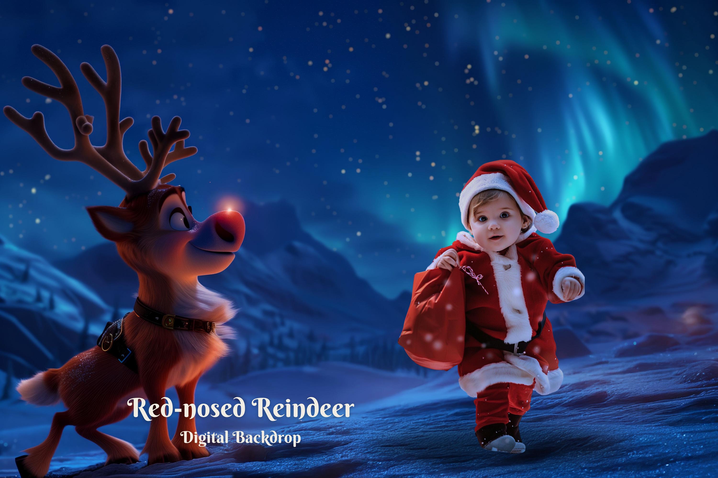 Red-nosed Reindeer Digital Backdrop Rudolf the Reindeer Digital ...