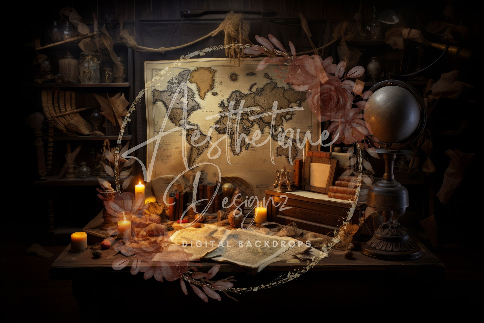 Pirate Treasure Map Digital Backdrop Pirate Room Digital Background for ...