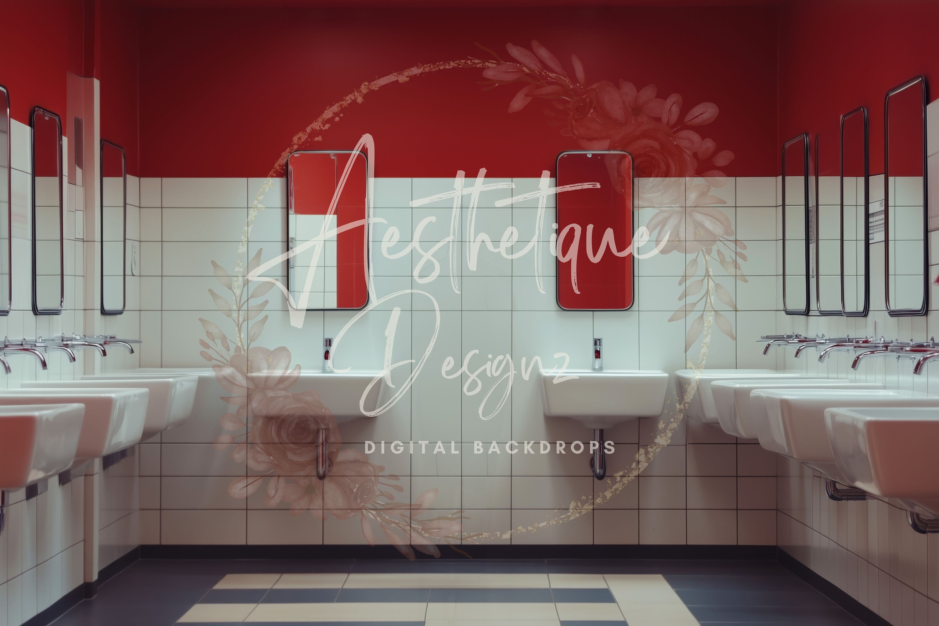 Retro Public Restroom Digital Backdrop Retro Theme Background 80s ...