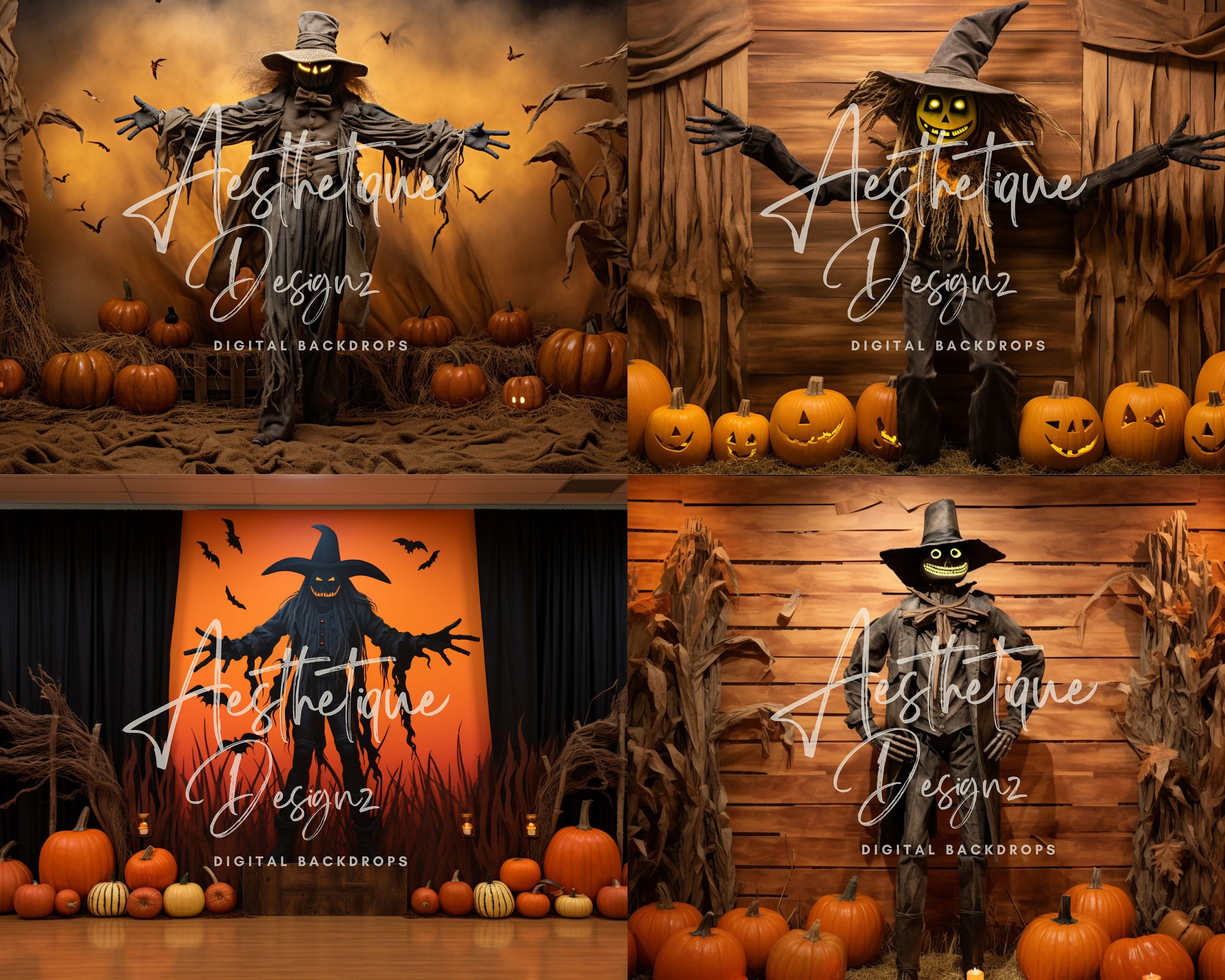 24 Halloween Scarecrow Digital Backdrop Creepy Backgrounds for ...