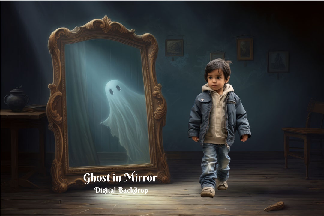 Ghost in Mirror Digital Backdrop Spooky Halloween Digital Background ...