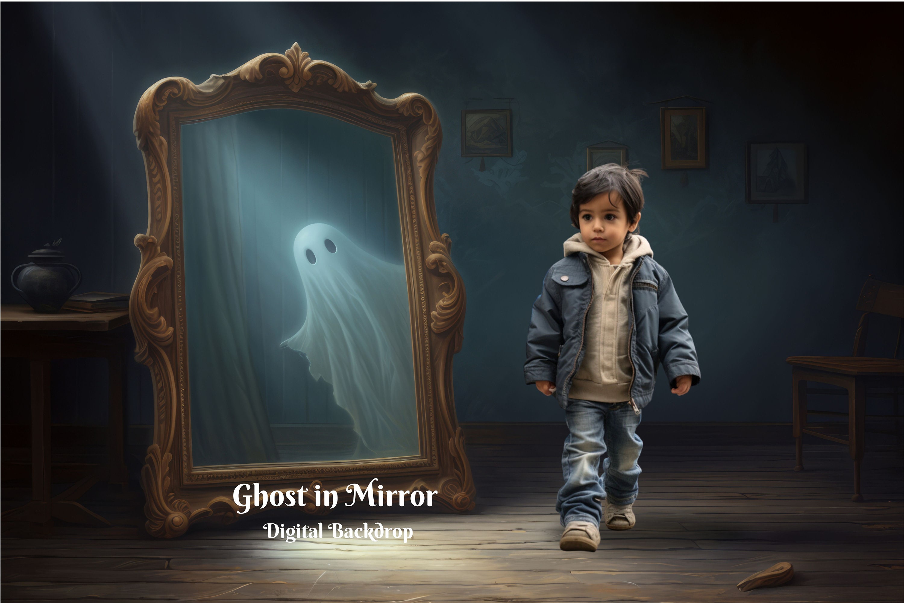 Ghost in Mirror Digital Backdrop Spooky Halloween Digital - Etsy