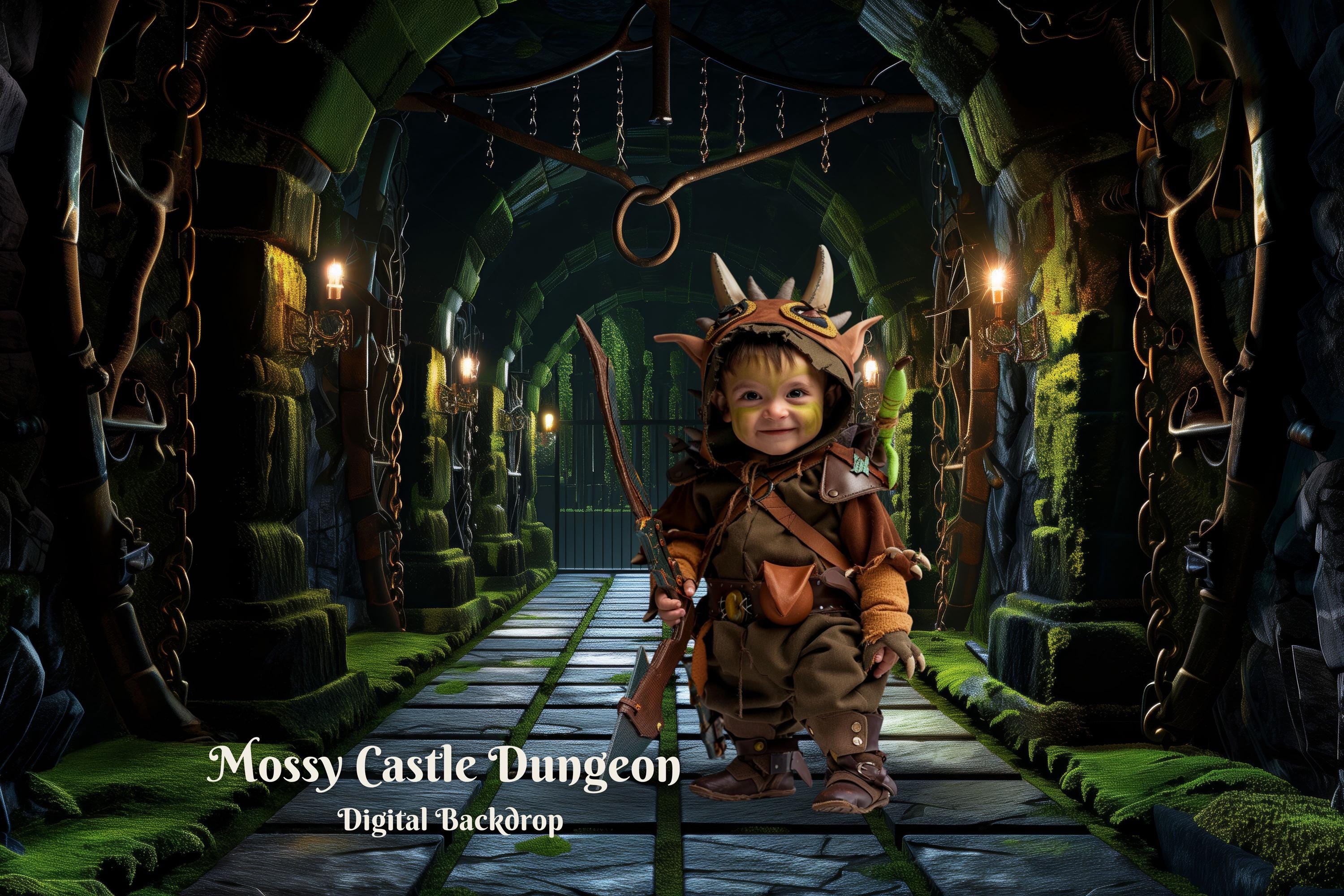 Mossy Castle Dungeon Backdrop Underground Castle Digital Background for ...