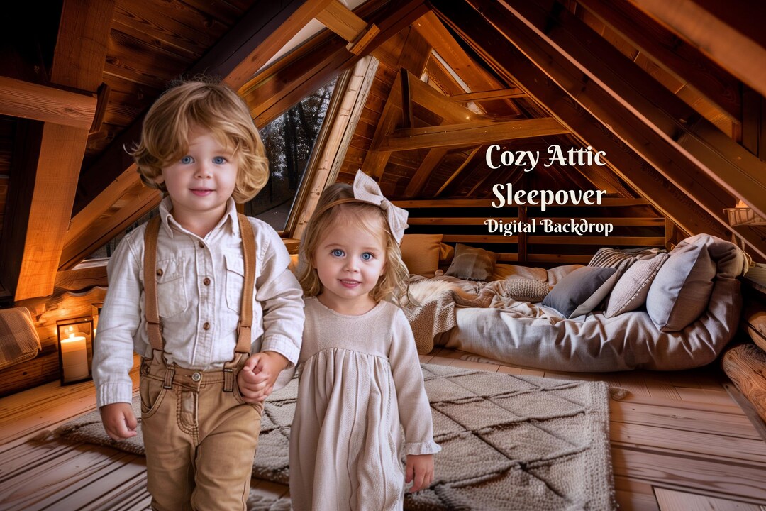 Cozy Attic Sleepover Digital Backdrop Comfy Sofa Bed Background for ...
