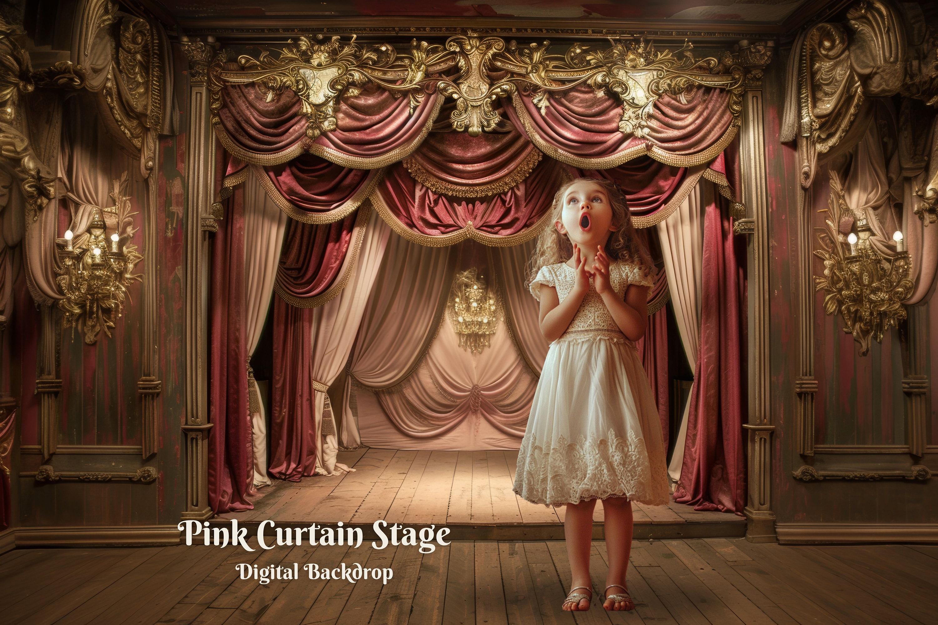 Pink Curtain Stage Digital Backdrop Classical Performance Theater ...