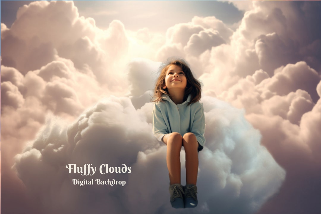 Fluffy Cloud Digital Backdrop White Cotton Cloud Digital Background ...