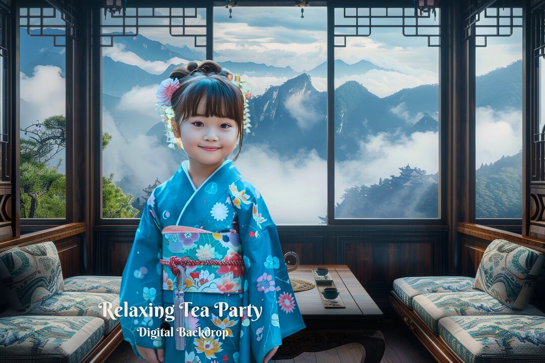 Relaxing Tea Party Digital Backdrop Mountain Ranges Scenery Photo ...