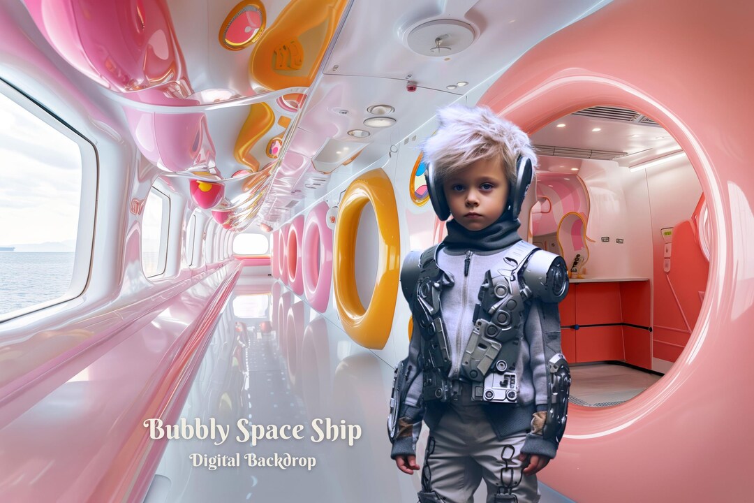 Bubbly Space Ship Digital Backdrop for Advanced Future Technology ...