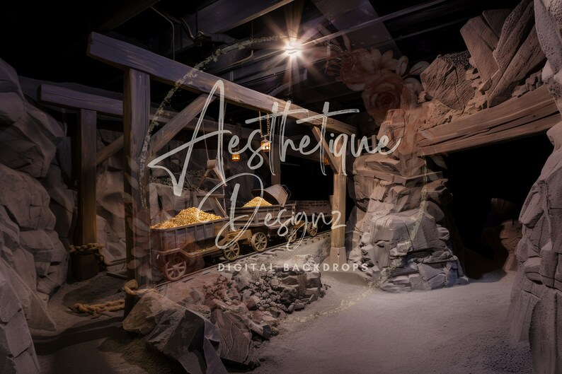 Gold Mining Cart Digital Backdrop Gold Miner's Camp Digital Background ...