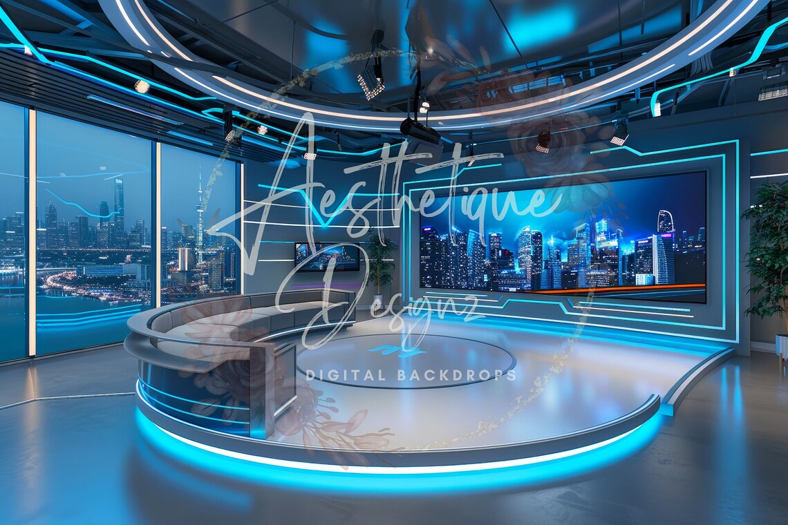 News Anchor Set Digital Backdrop Newscaster Background for Creative ...